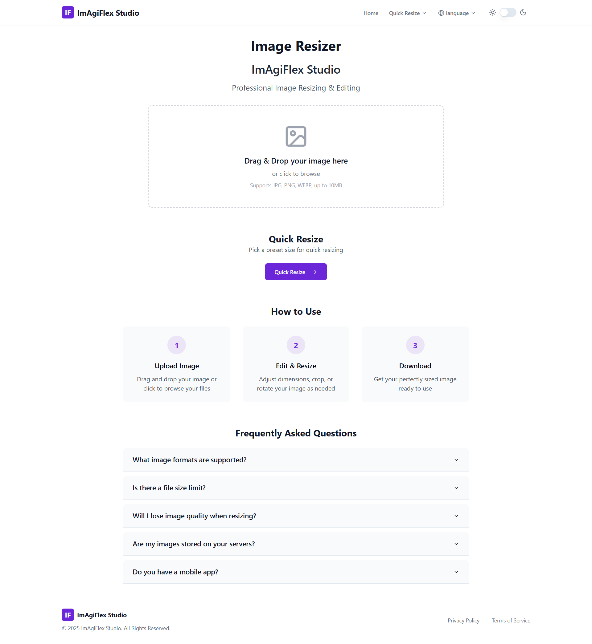 Modern Image Resizer React Js Website Source Code Sellanycode