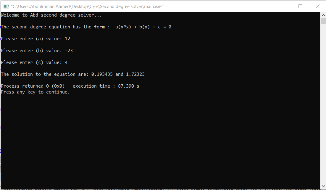 Second Degree Equation Solver Project Easy And Simple Source Code