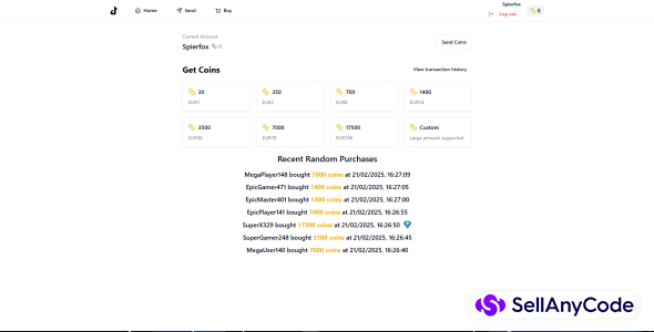 TikTok Coin Seller Simulator Source Code - SellAnyCode