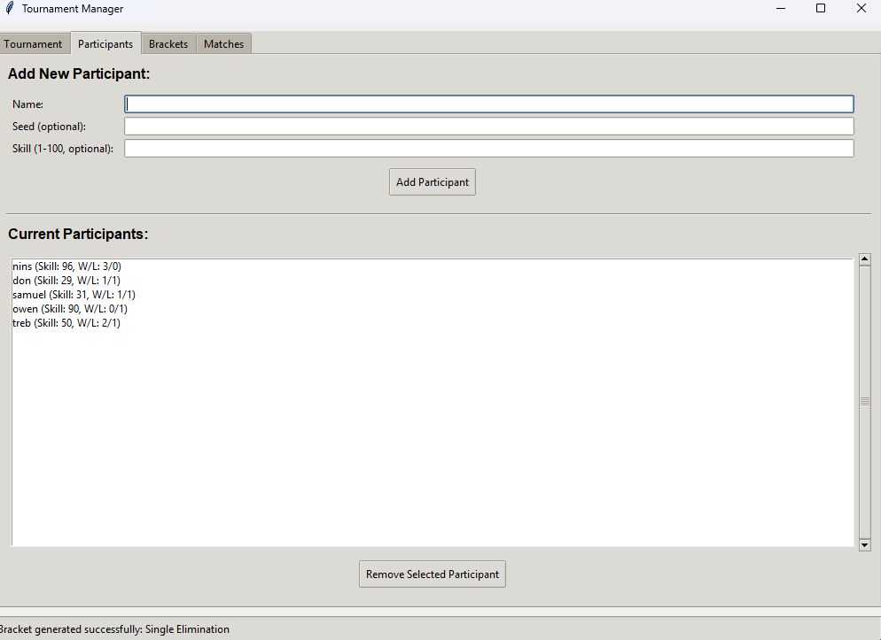 Tournament Manager And Bracket Simulation System (GUI) Source Code - SellAnyCode