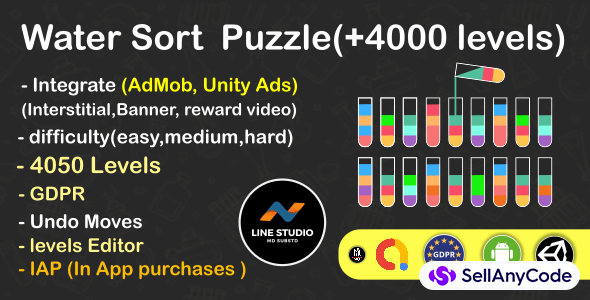Water Sort Puzzle, Color Sorting (complete Unity Game +AdMob) Source Code - SellAnyCode